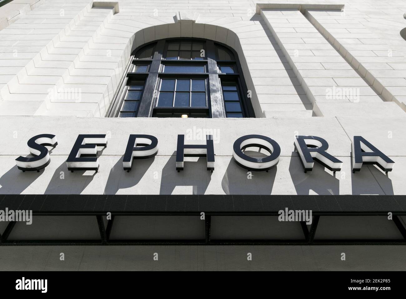 A logo sign outside of a Sephora retail store location in Washington, D ...