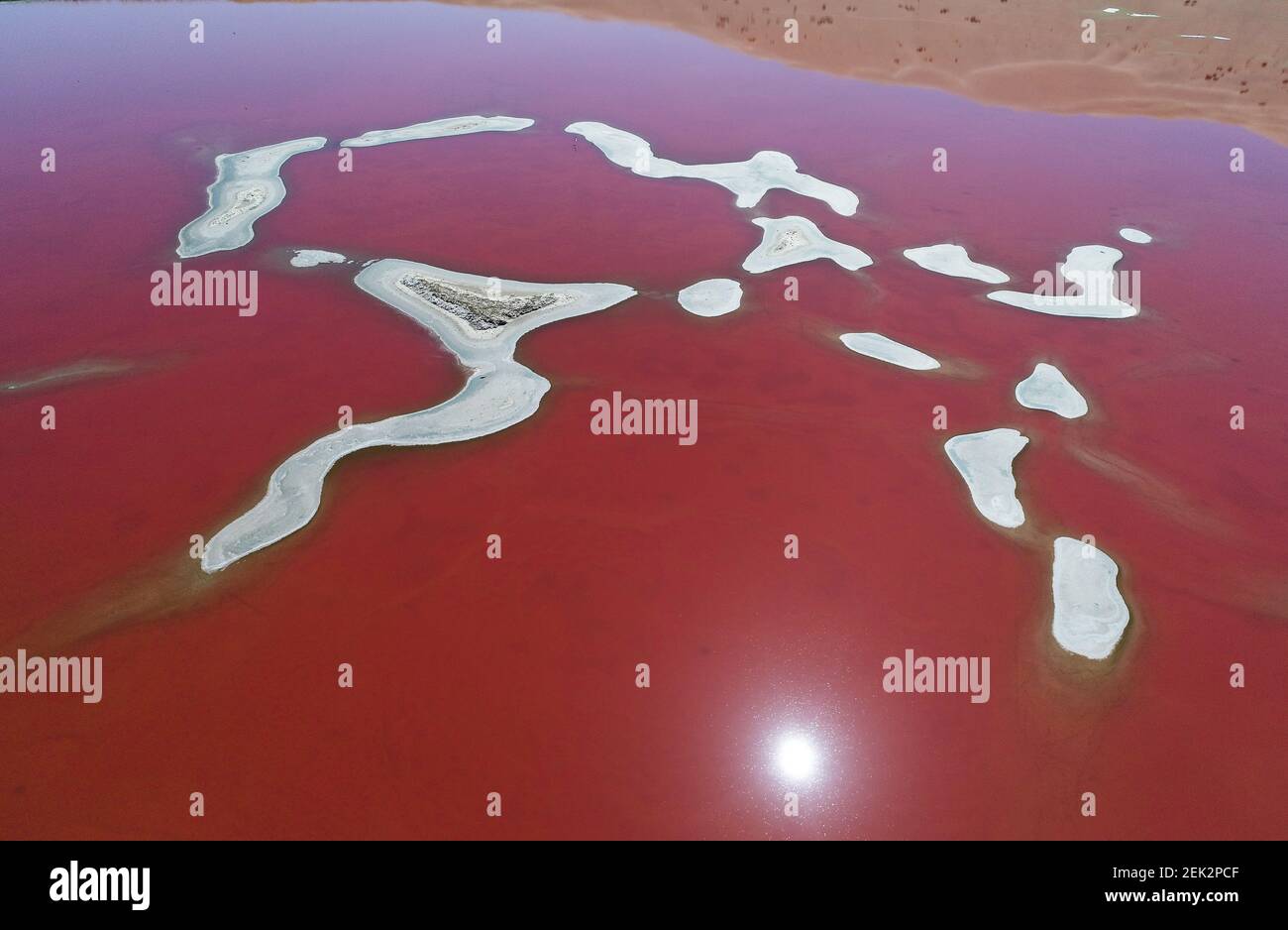 The beautiful red salt lake Geletu lake in desert in Alxa,Inner ...