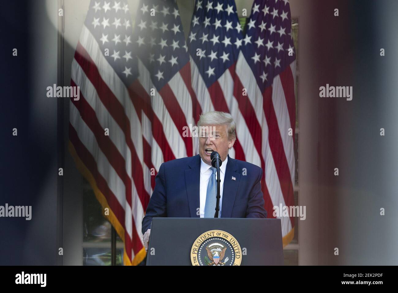 United States President Donald J. Trump delivers remarks during a ...