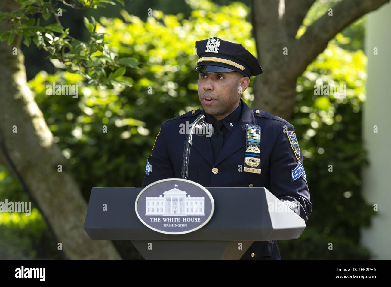 Spencer Garrett, New York City Police Officer, delivers remarks during ...