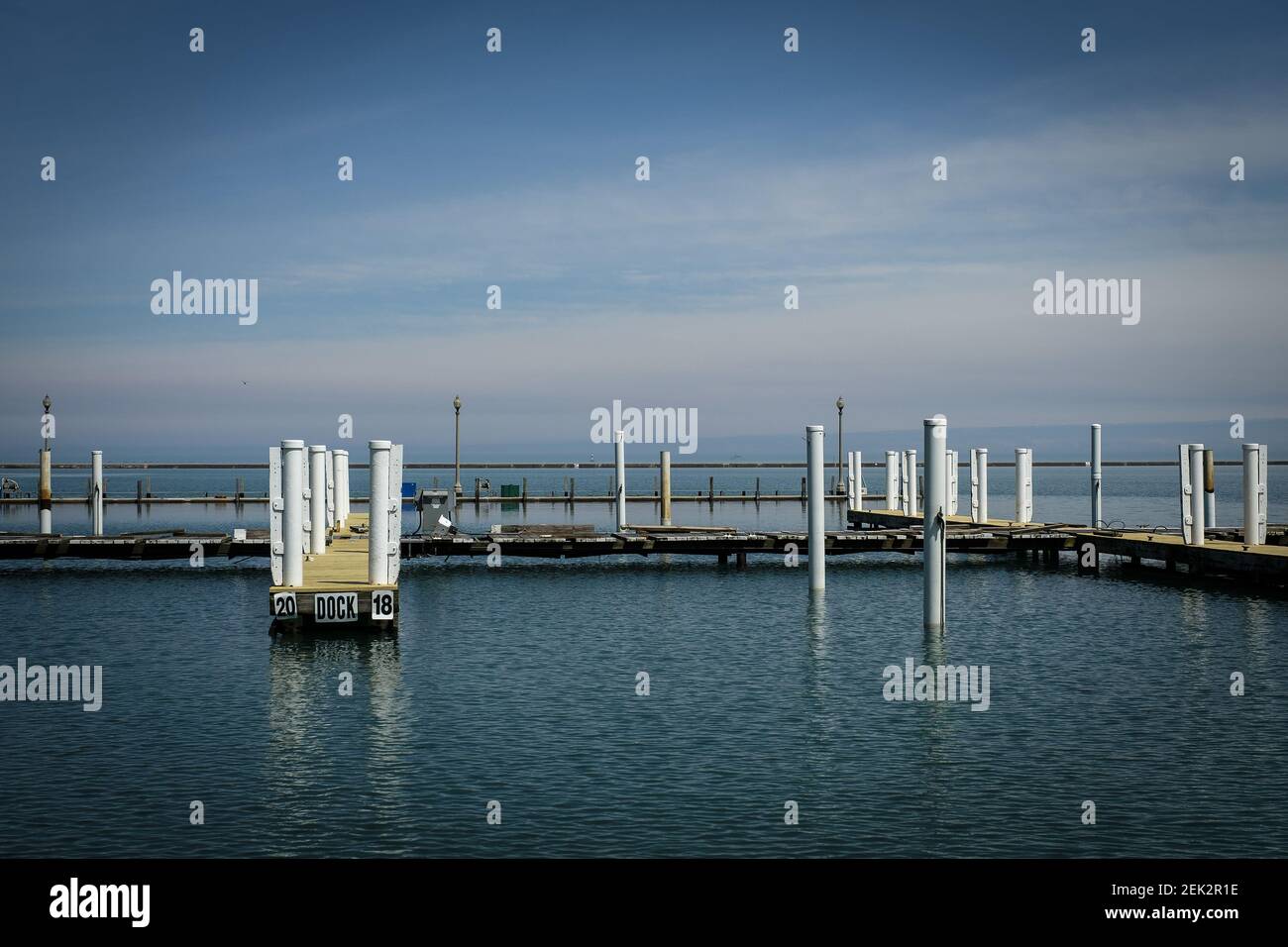 Boat slips on Lake Michigan sit empty on Friday May 15, 2020 in Chicago ...