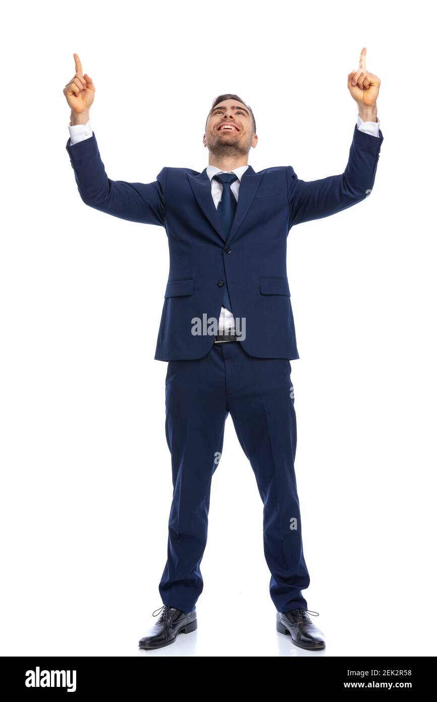 Businessman arms above head Cut Out Stock Images & Pictures - Alamy