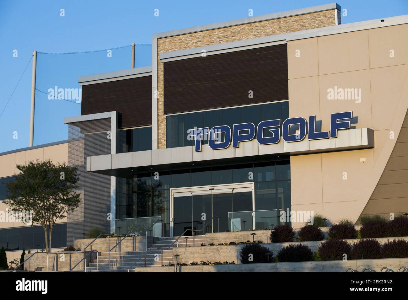 A logo sign outside of Topgolf location in Ashburn, Virginia on May 13 ...