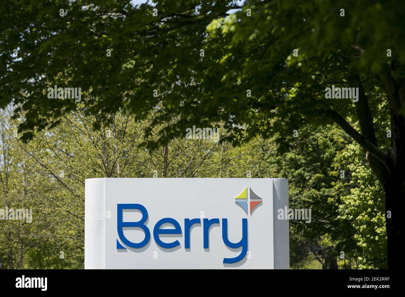A logo sign outside of a facility occupied by Berry Global in ...