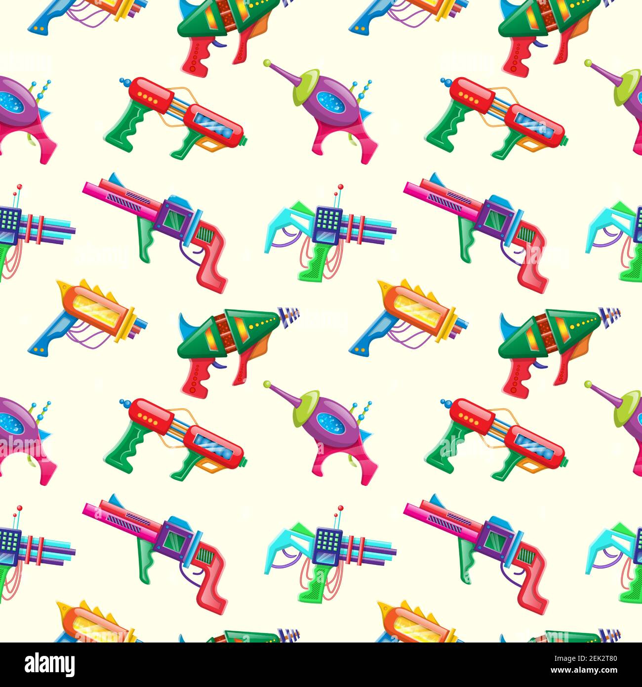 Vector cartoon style seamless pattern of kids colorful blasters Stock ...