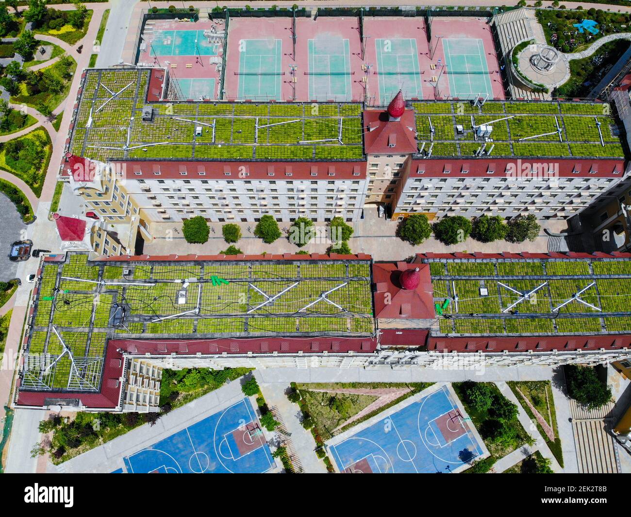Aerial view of the "roof garden" built on a student dorm building in ...