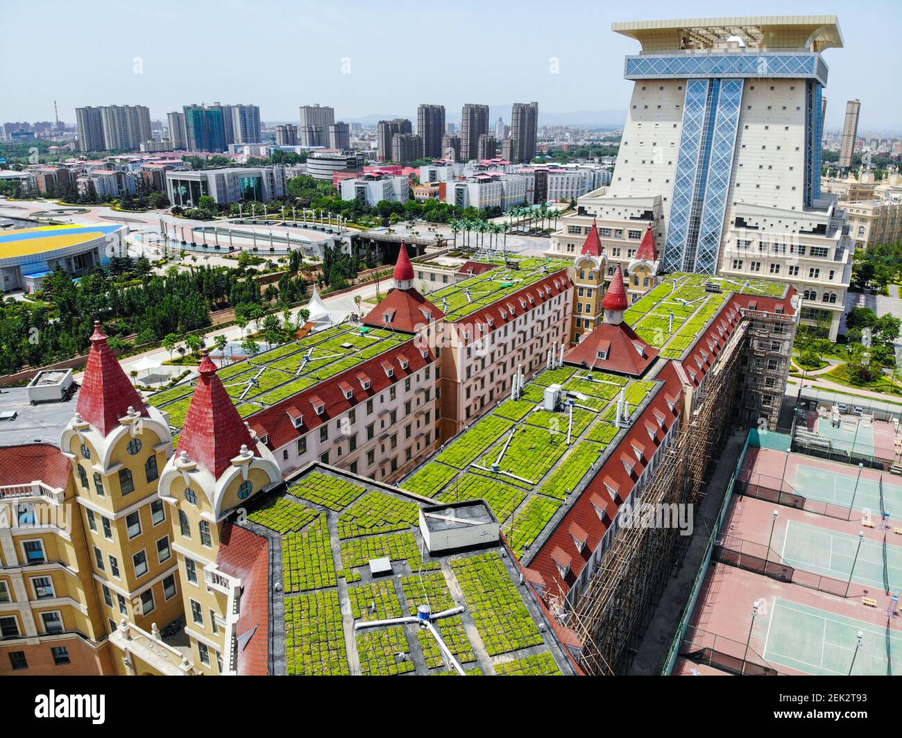 Aerial view of the "roof garden" built on a student dorm building in ...