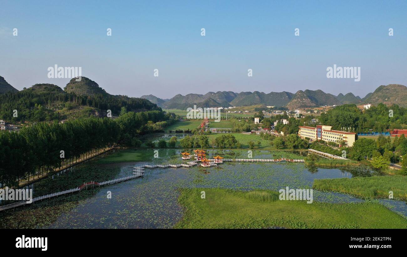 ANLONG, CHINA - MAY 15, 2020 - Aerial photo of a 300 year old ten mile ...