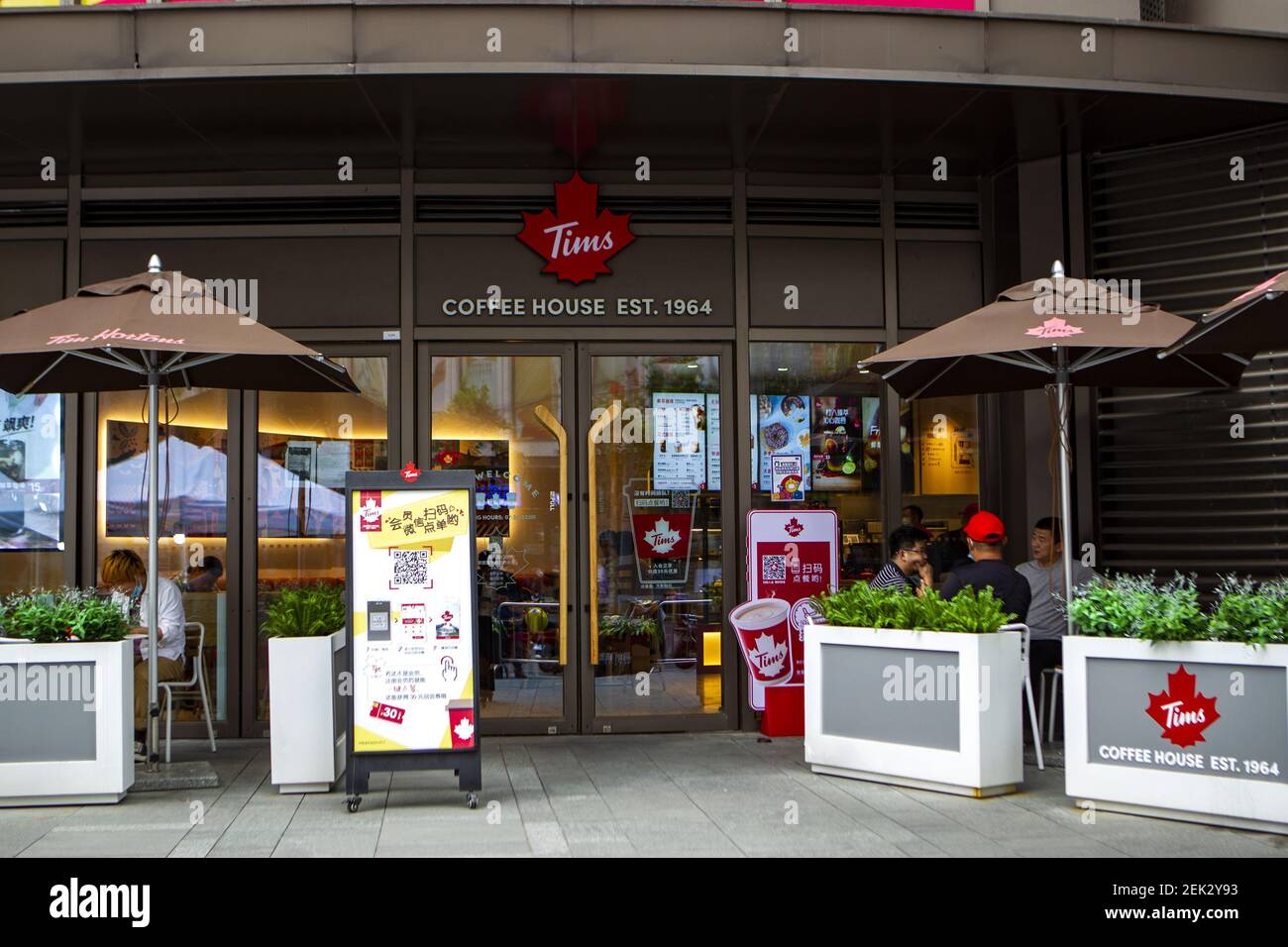 The exterior view of a Tim Hortons Café in Shanghai, China, 14 May 2020 ...