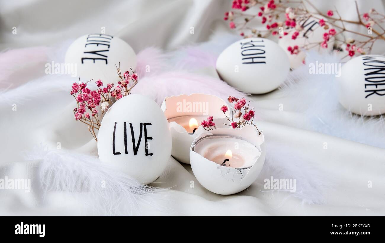 Easter DIY. Do it yourself. Trendy Easter eggs Composition. Easter ...