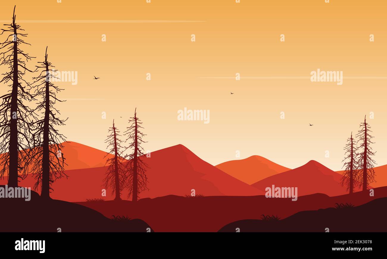 Beautiful natural scenery from the edge of the city at dusk. Vector ...