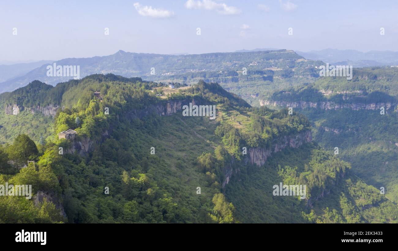 ENSHI, CHINA - MAY 16, 2020 - The scenery of Yumu village on the cliff ...