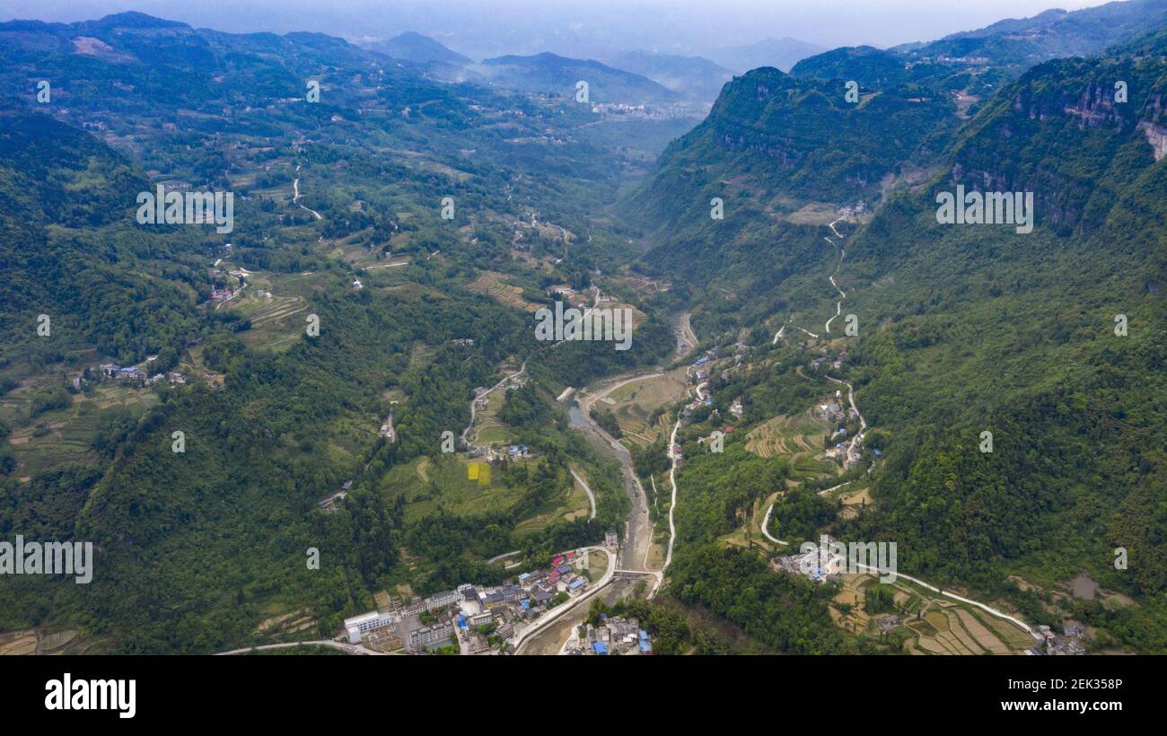 ENSHI, CHINA - MAY 4, 2020 - Aerial photo of tea garden, Enshi City ...