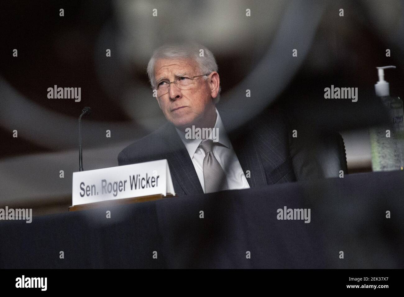 United States Senator Roger Wicker (Republican of Mississippi) listens ...