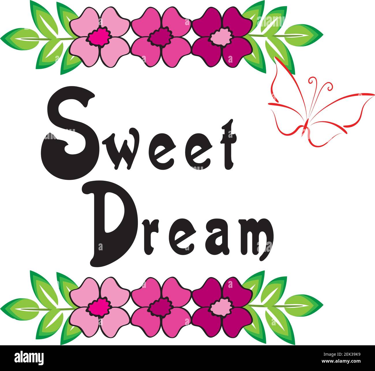 sweet dream with vector flowers border design Stock Photo - Alamy
