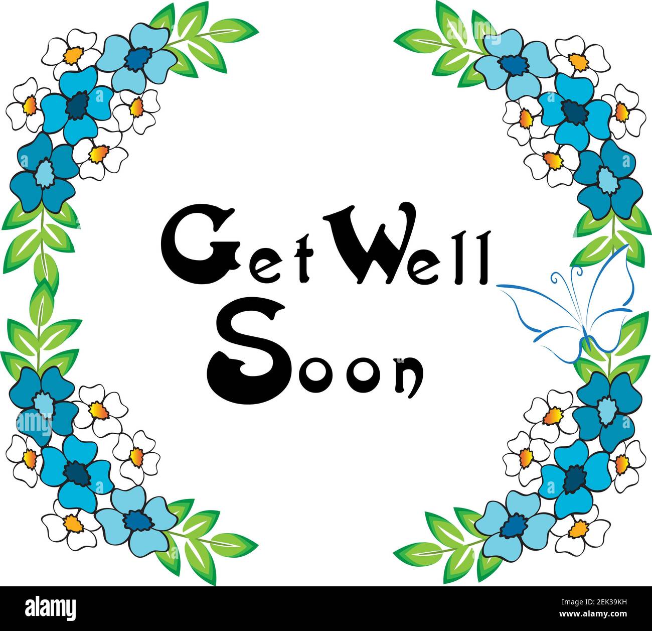 get well soon with vector flowers border design Stock Photo - Alamy