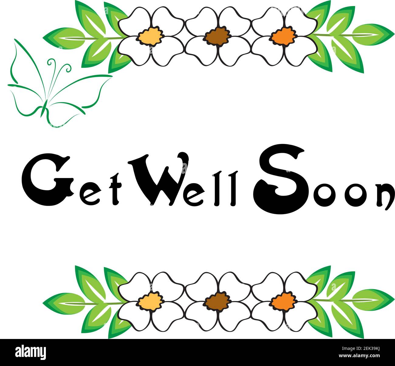 get well soon with vector flowers border design Stock Photo - Alamy