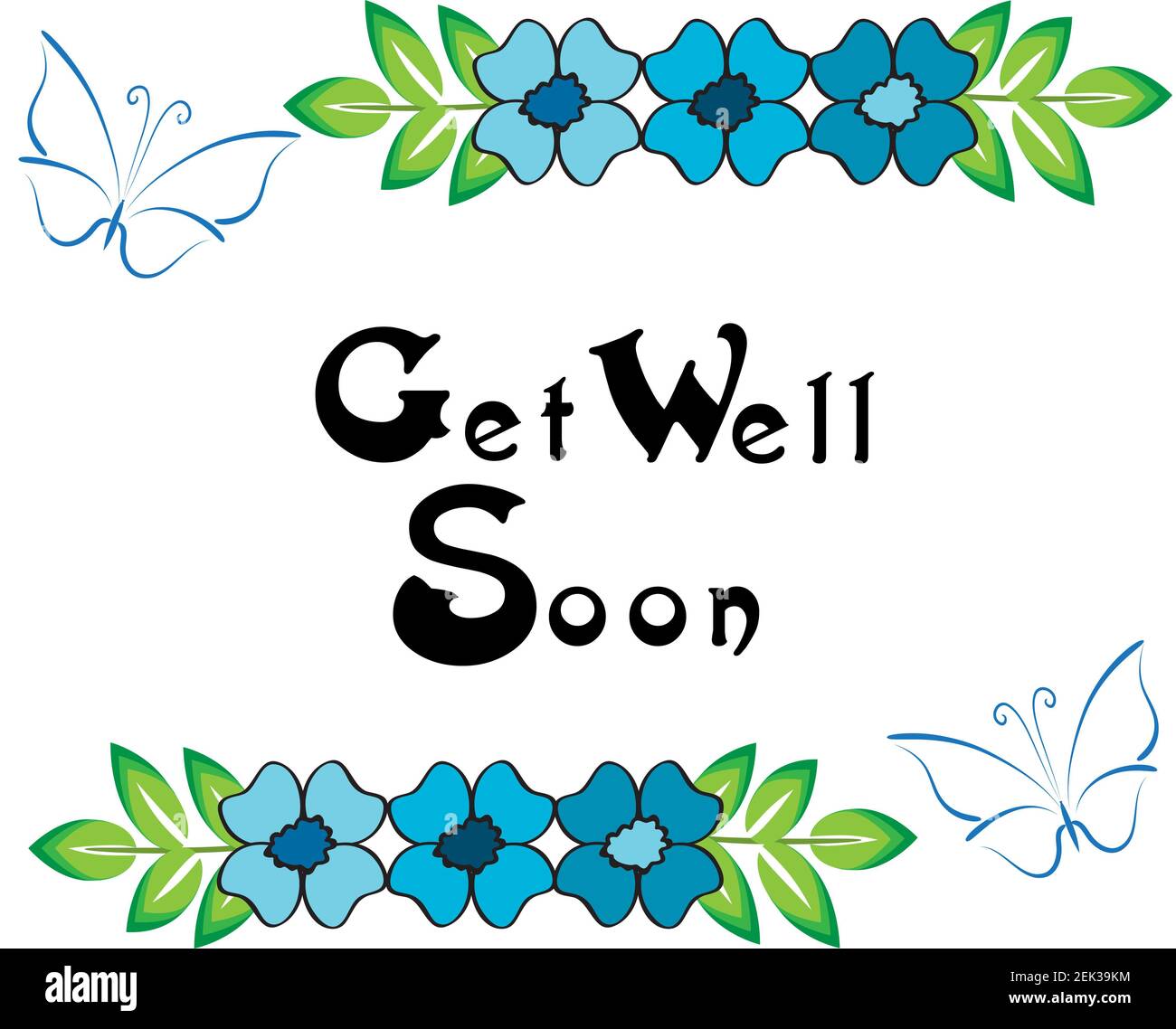 get well soon with vector flowers border design Stock Photo - Alamy
