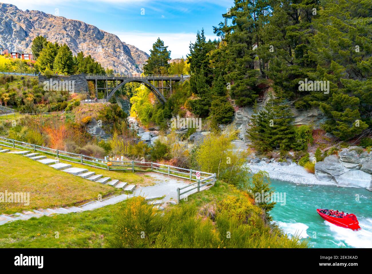 Edith Cavell Bridge over Shotover River - Queenstown, New Zealand Stock ...
