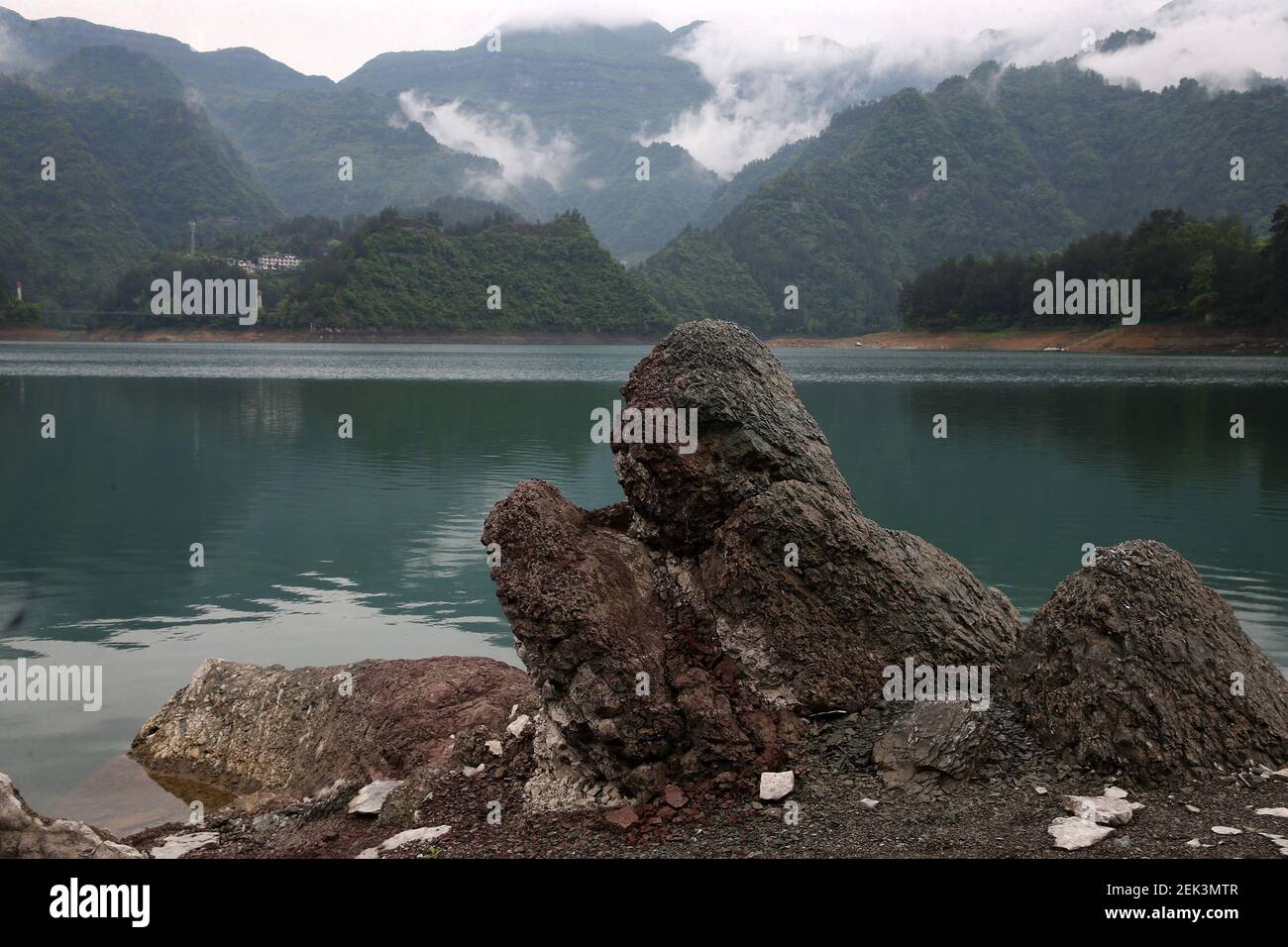 CHONGQING, CHINA - MAY 25, 2020 - Rockfall from an earthquake exposing ...