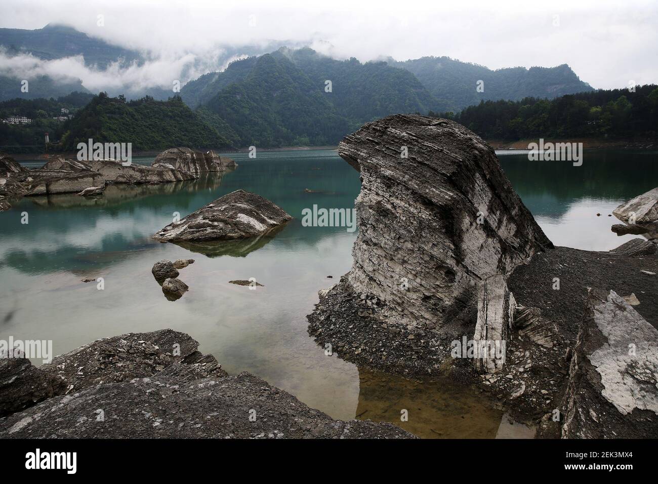 CHONGQING, CHINA - MAY 25, 2020 - Rockfall from an earthquake exposing ...