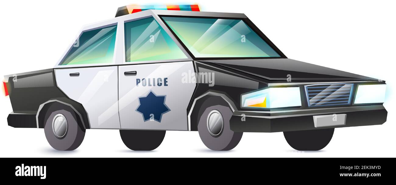 Vector cartoon style police black and white car. Isolated on white ...