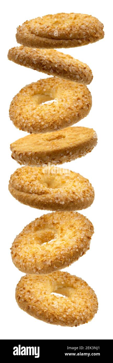 Flying butter cookies isolated on white background, flying biscuits ...