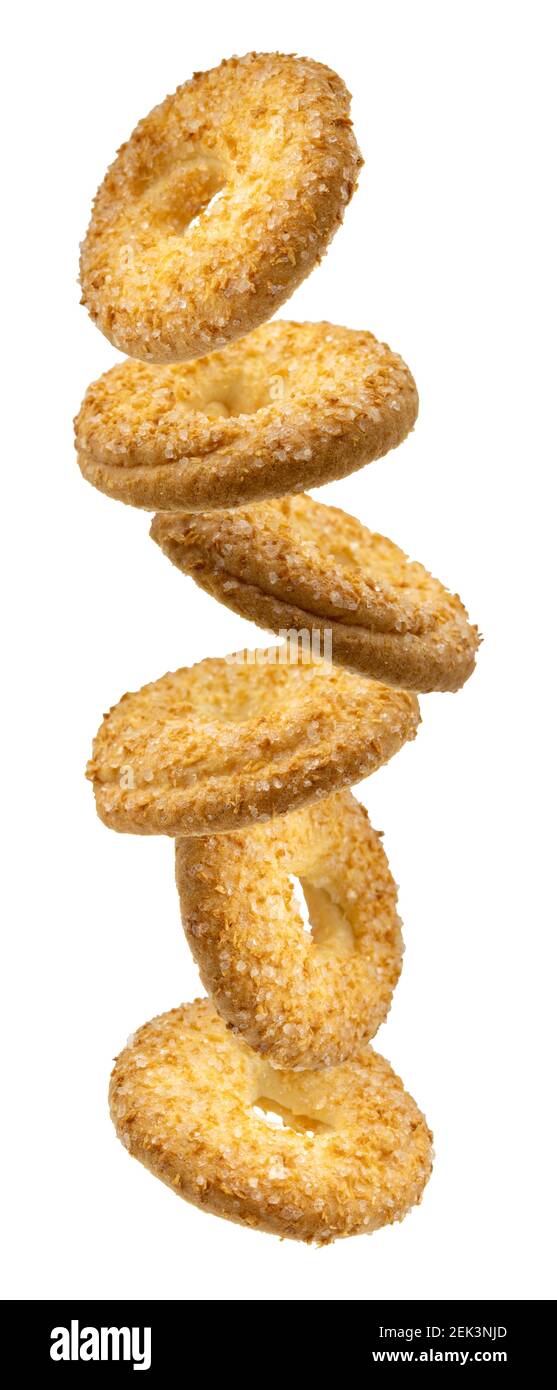 Flying butter cookies isolated on white background, flying biscuits ...