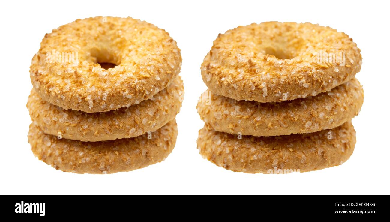 stacked short homemade shortbread cookie on white background, isolated ...