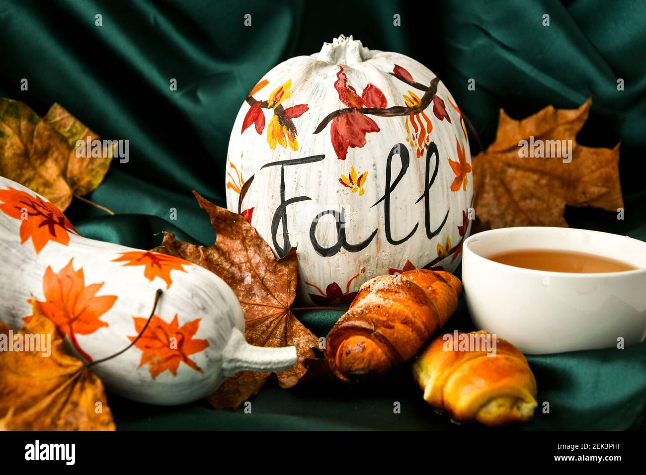 Beautiful painted autumn pumpkins. FALL writing on pumpkin. Autumn ...