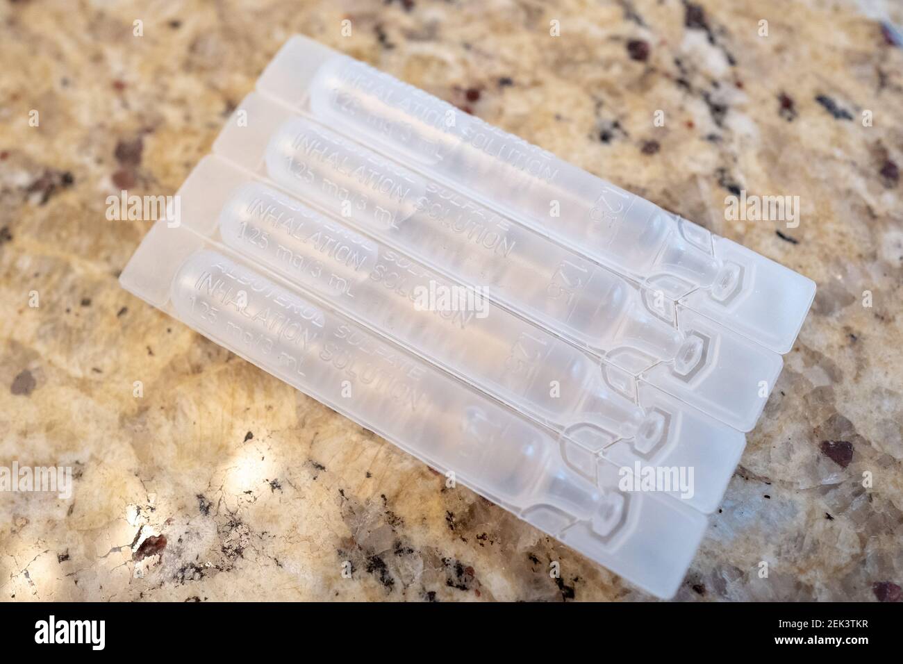 Close-up of nebulizer vials of the respiratory medication albuterol ...