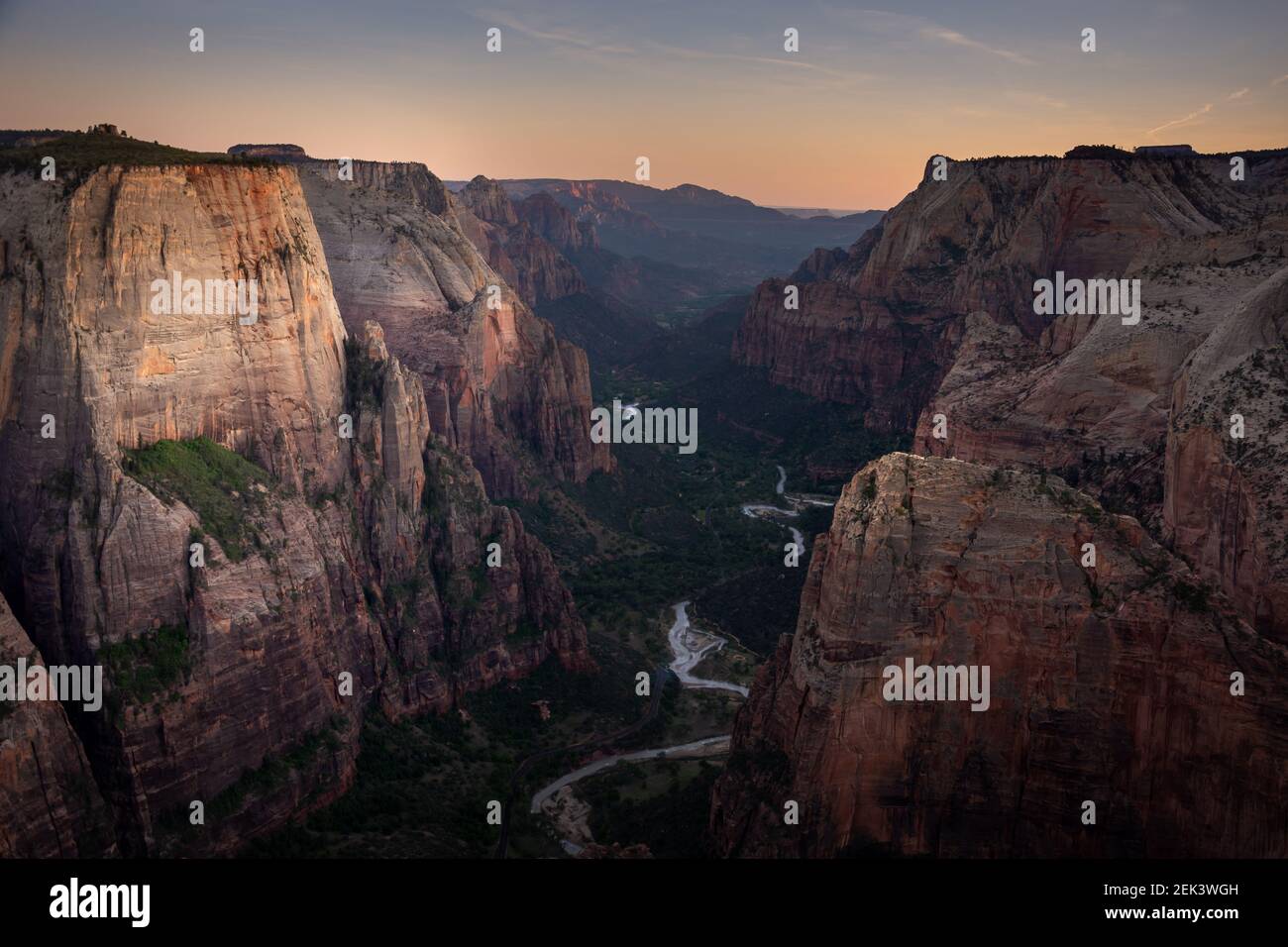 Sunset picture of angels landing and the valley in Zion Nationalpark ...