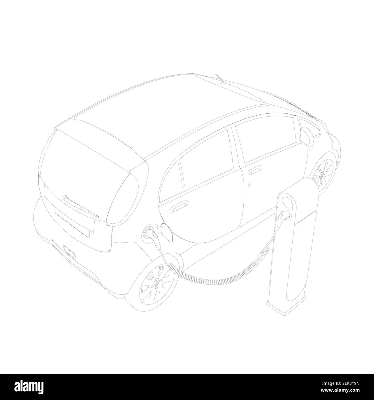 The circuit of an electric car on charging. Isometric view. Vector ...