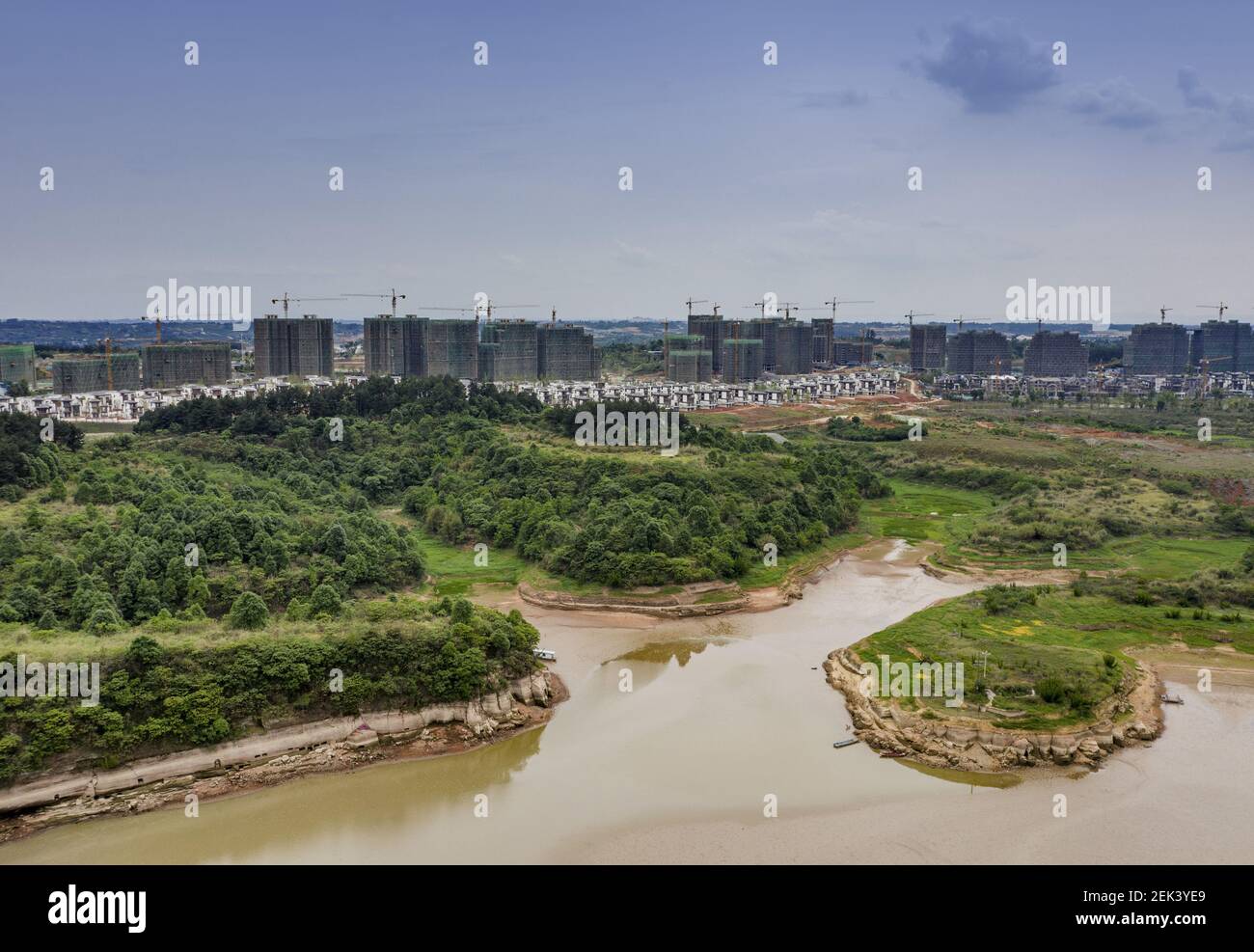 View of the Tang-dynasty sitting buddha sculptures exposed from a water ...