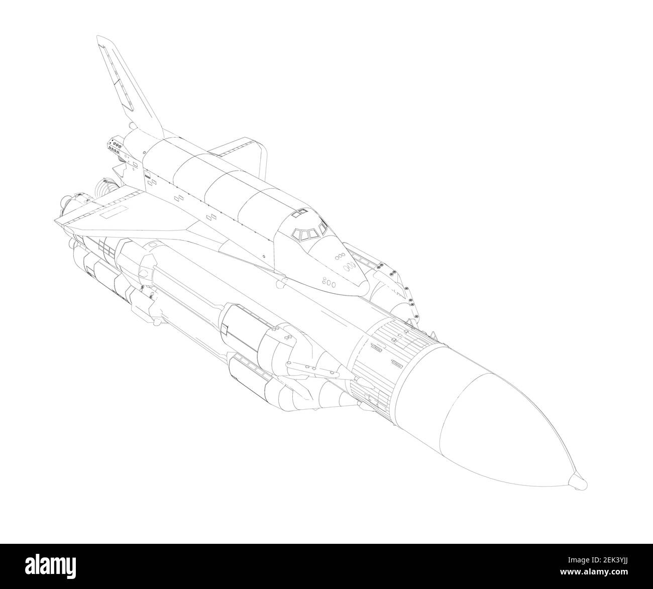 Rocket outline with spaceship from black lines isolated on white ...