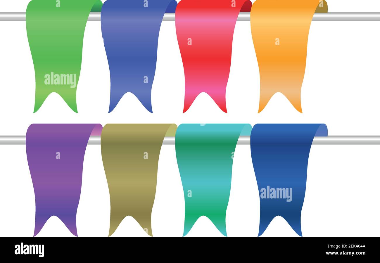 Vector illustration of eight colorful flags on two steel bars. Vector ...