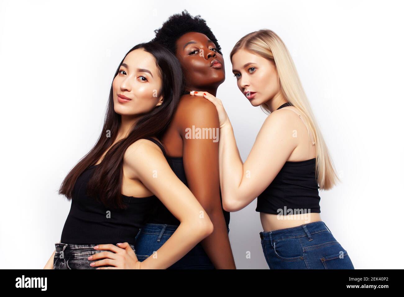 diverse multi nation girls group, teenage friends company cheerful ...