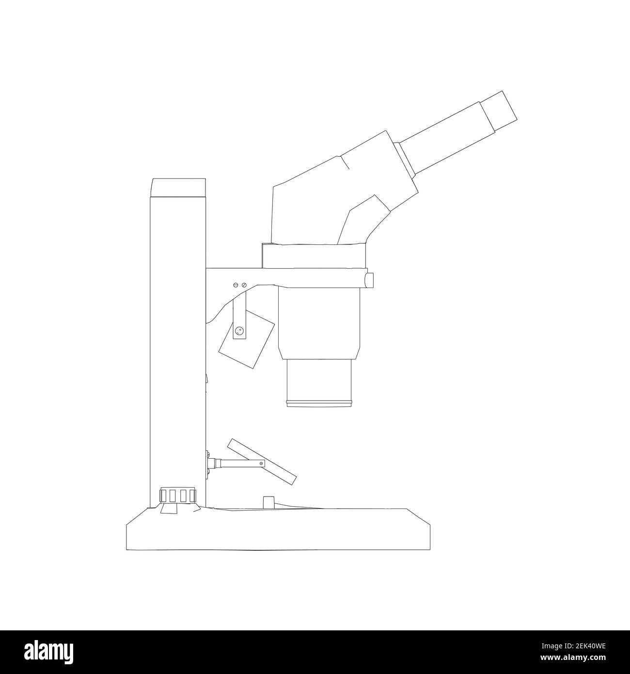 Microscope outline from black lines isolated on white background. Side ...