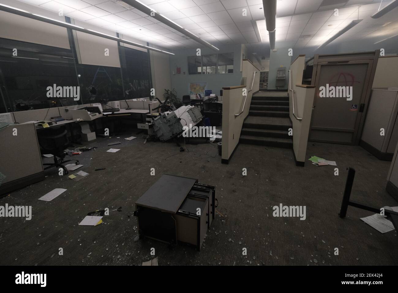 A scene from the Justice Center in Portland, Ore., on May 29, 2020 ...