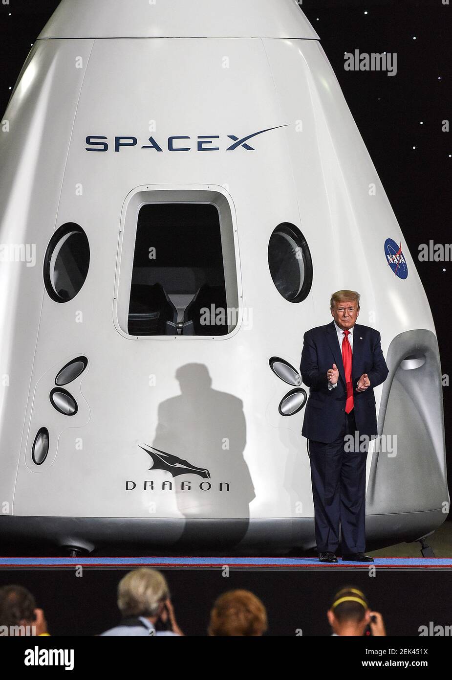 U.S. President Donald Trump takes the stage at NASA's Vehicle Assembly ...