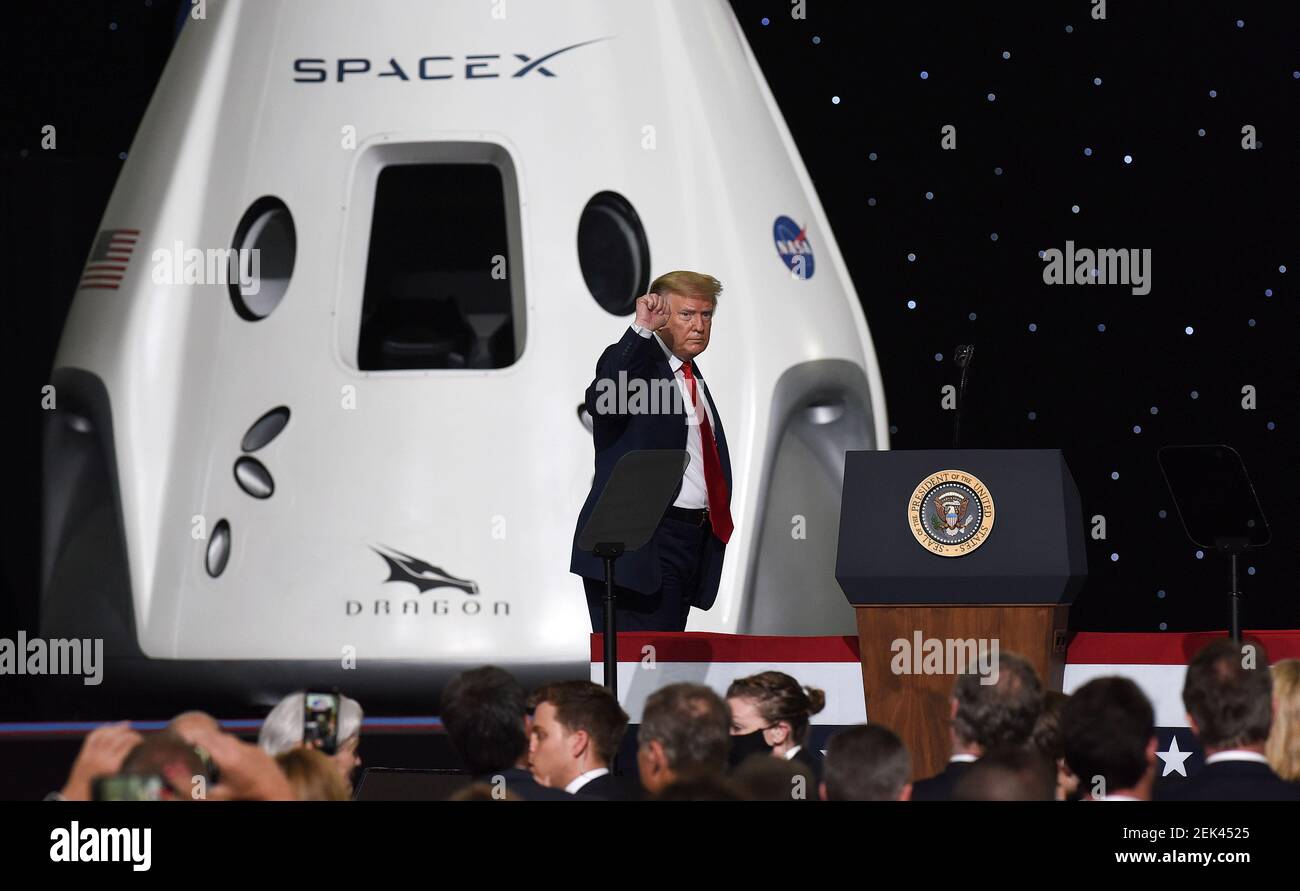 U.S. President Donald Trump gestures to the audience after speaking at ...