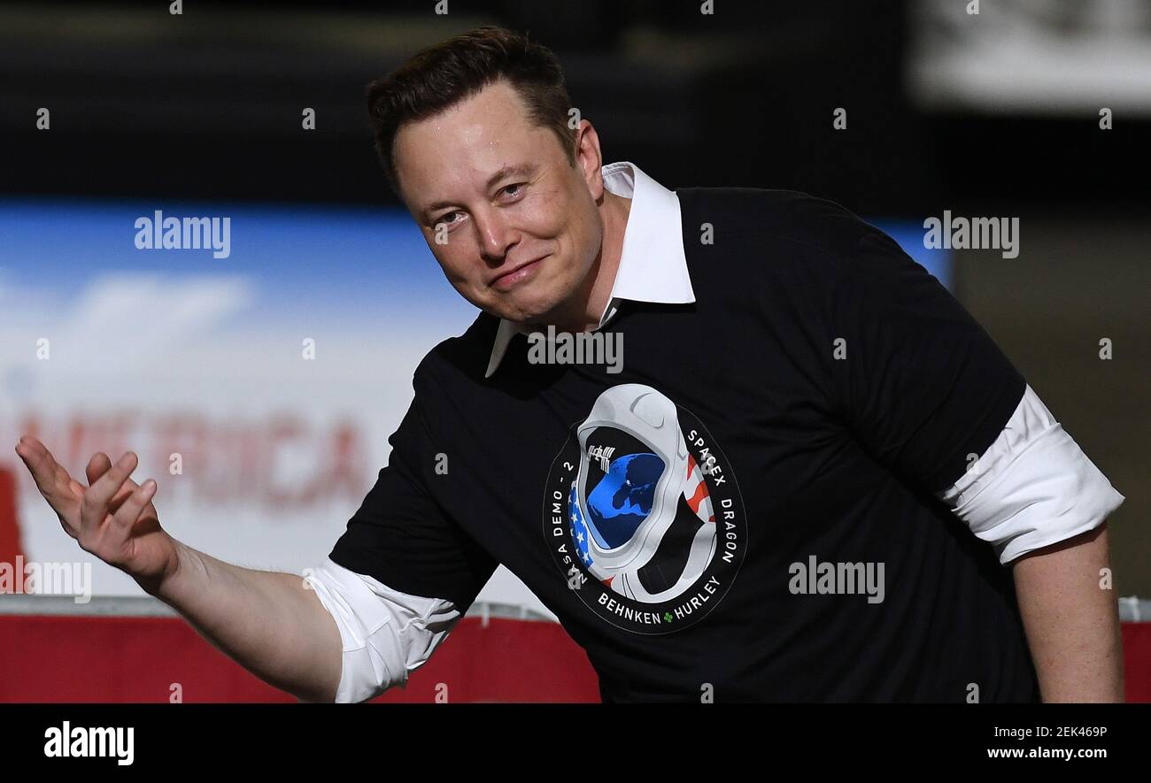 SpaceX founder Elon Musk gestures to the audience after being ...