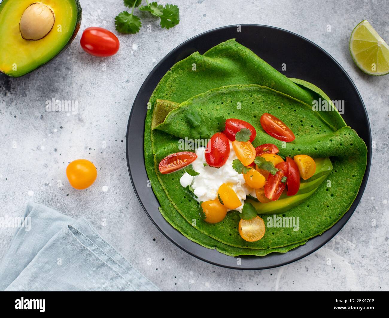 crepes with spinach, avocado, cottage cheese Stock Photo - Alamy