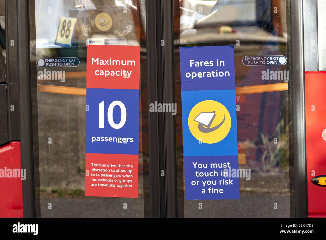 TFL London Bus with a sign restricting the amount of passengers allowed ...