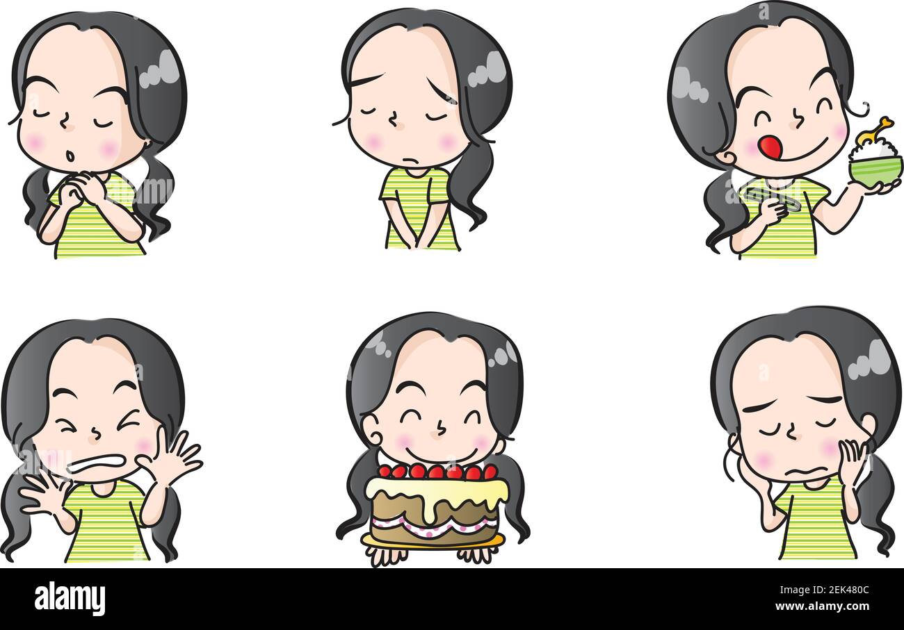 vector cartoon girl emoji stickers set Stock Vector Image & Art - Alamy