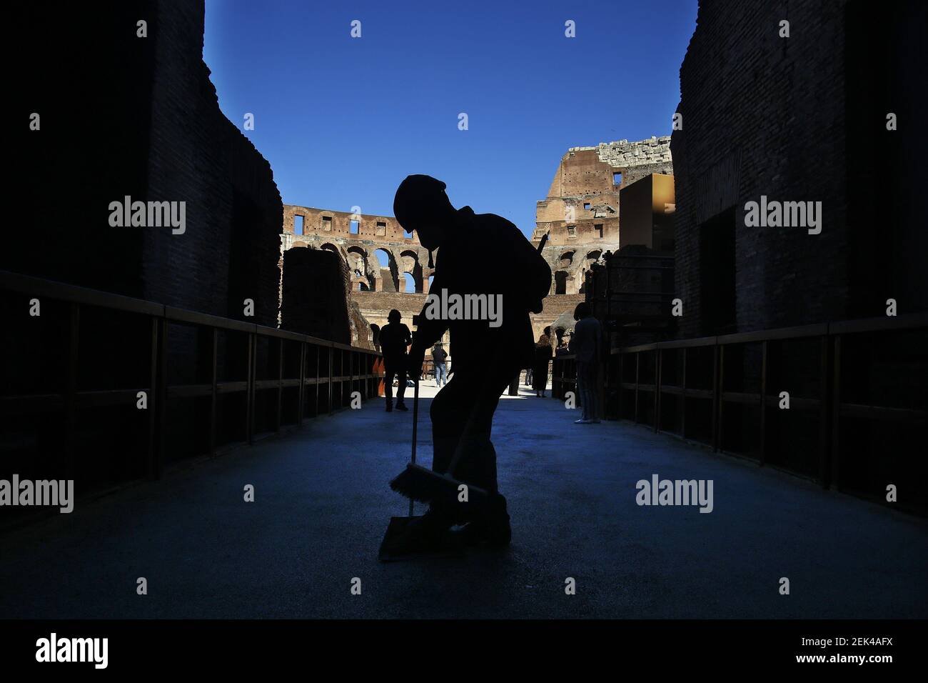 Workers inside the Colosseum Roma June 1st 2020. Italy Coronavirus ...