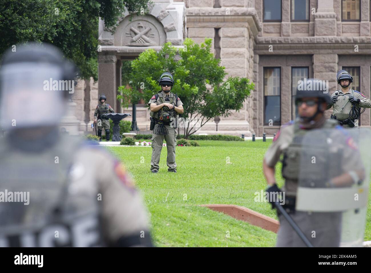 Texas State Police provide security at the Texas State Capital during a ...