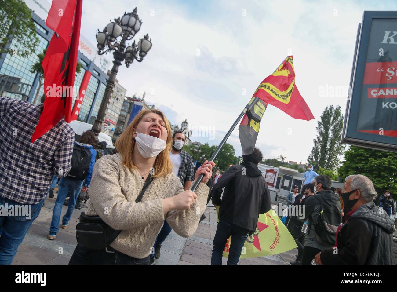 Protestors wearing face mask during a rally on the occasion of the ...