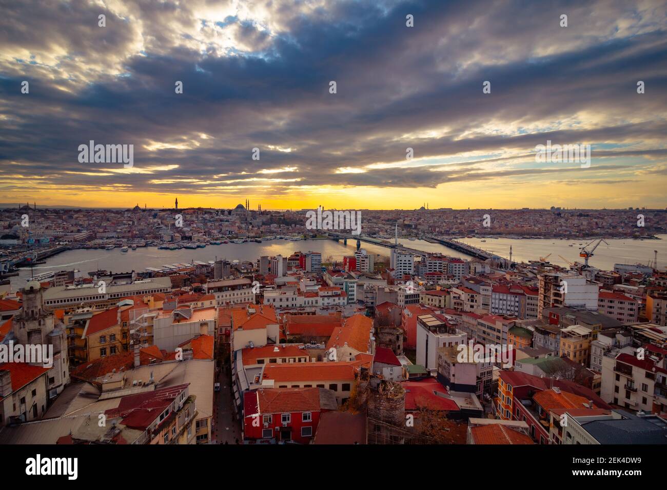 Cityscape of Istanbul from Galata Tower. Eminonu district and Golden ...