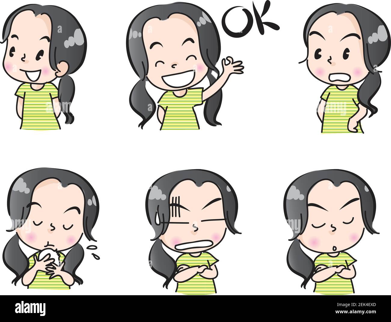 vector cartoon girl emoji stickers set Stock Vector Image & Art - Alamy